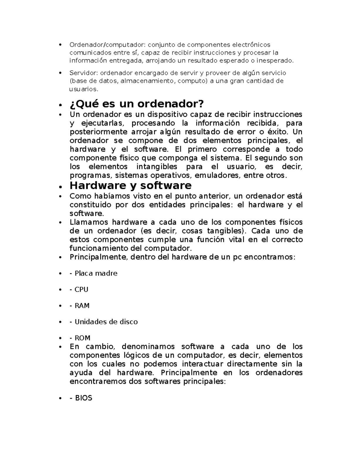 Apuntes sobre Hardware y Software de Ordenadores - Curso 101 - Studocu