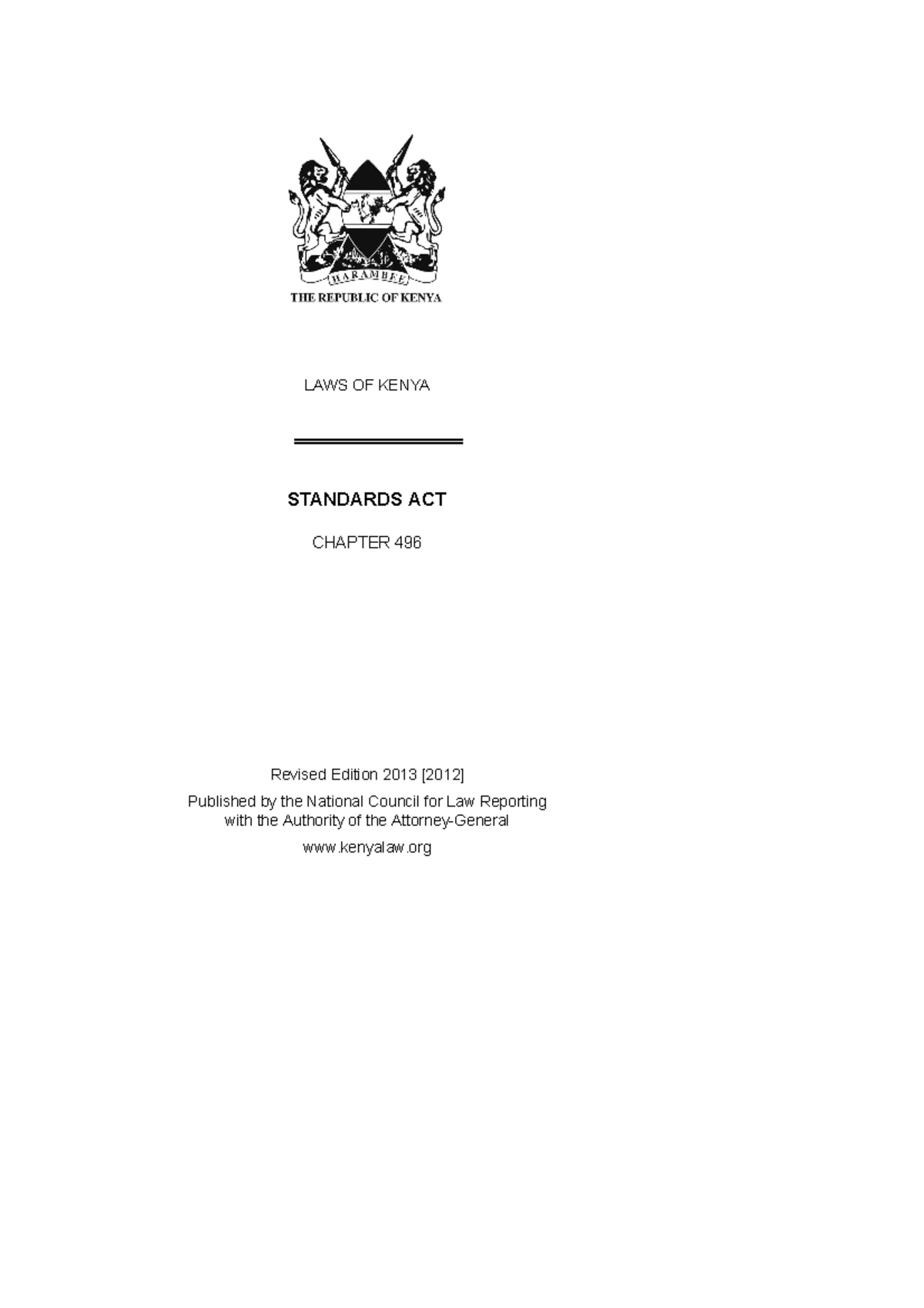 Standards-act - STANDARD - LAWS OF KENYA STANDARDS ACT CHAPTER 496 ...