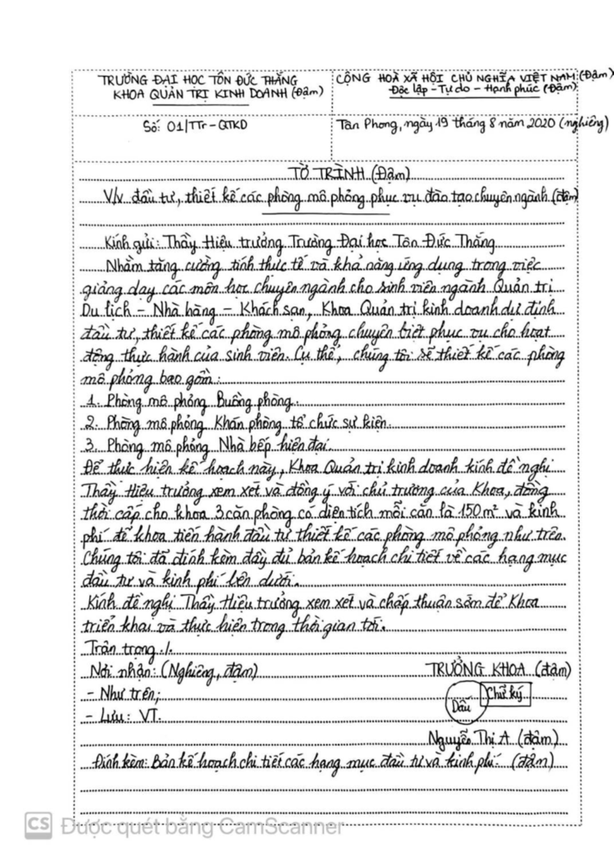 TỜ TRÌNH - Bài Tập CNG TRNG AI HC TN C KHOA QUÁN TRT KINH DOANH - Studocu