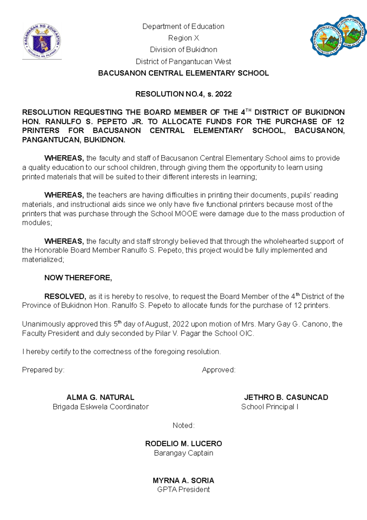 FOR CONG. Pepeto - This is a sample Resolution for future use ...