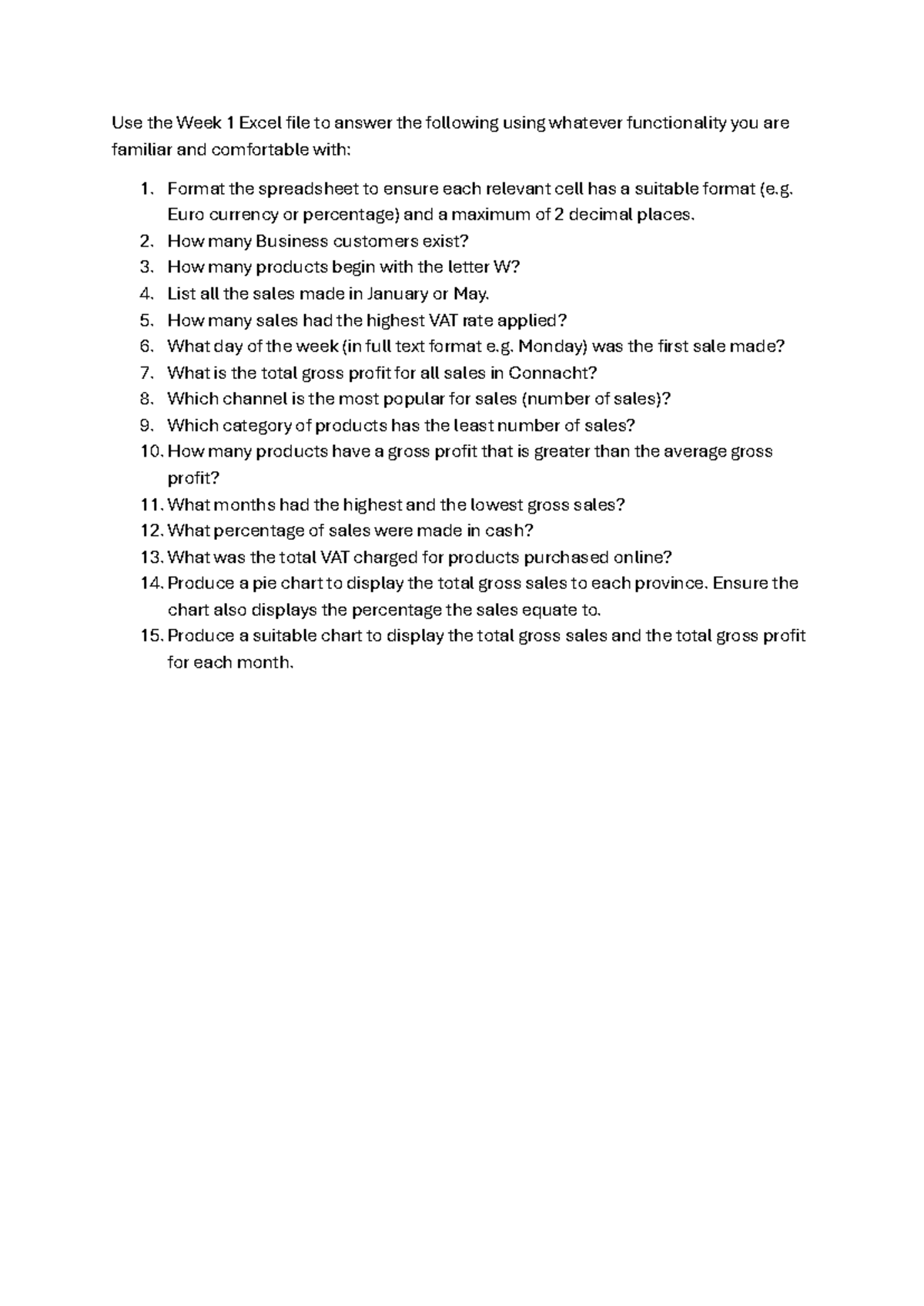 Week 1 Exercises: Excel Analysis & Formatting Tasks - Studocu