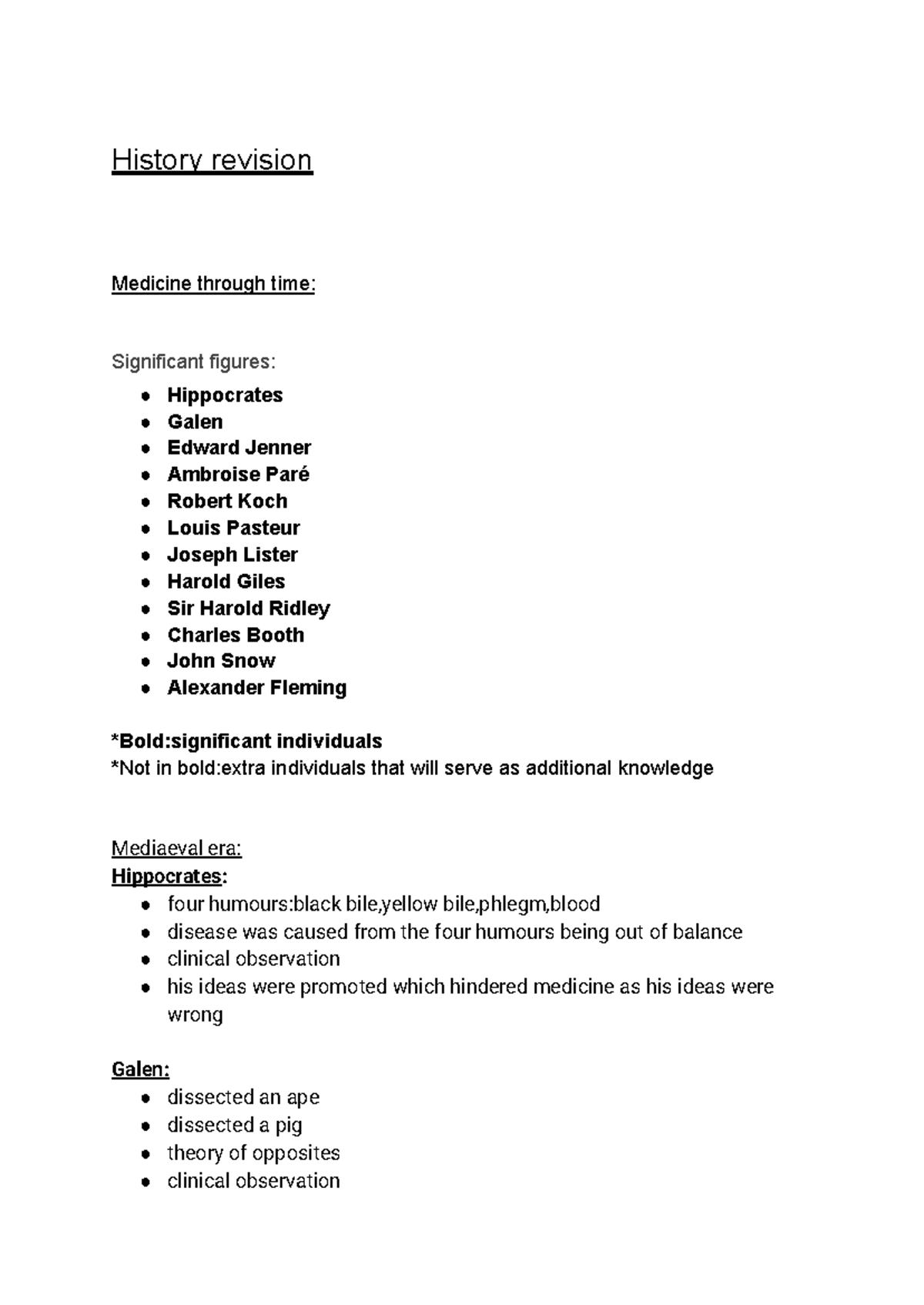 GCSE History: Medicine Through Time Revision Notes - Studocu
