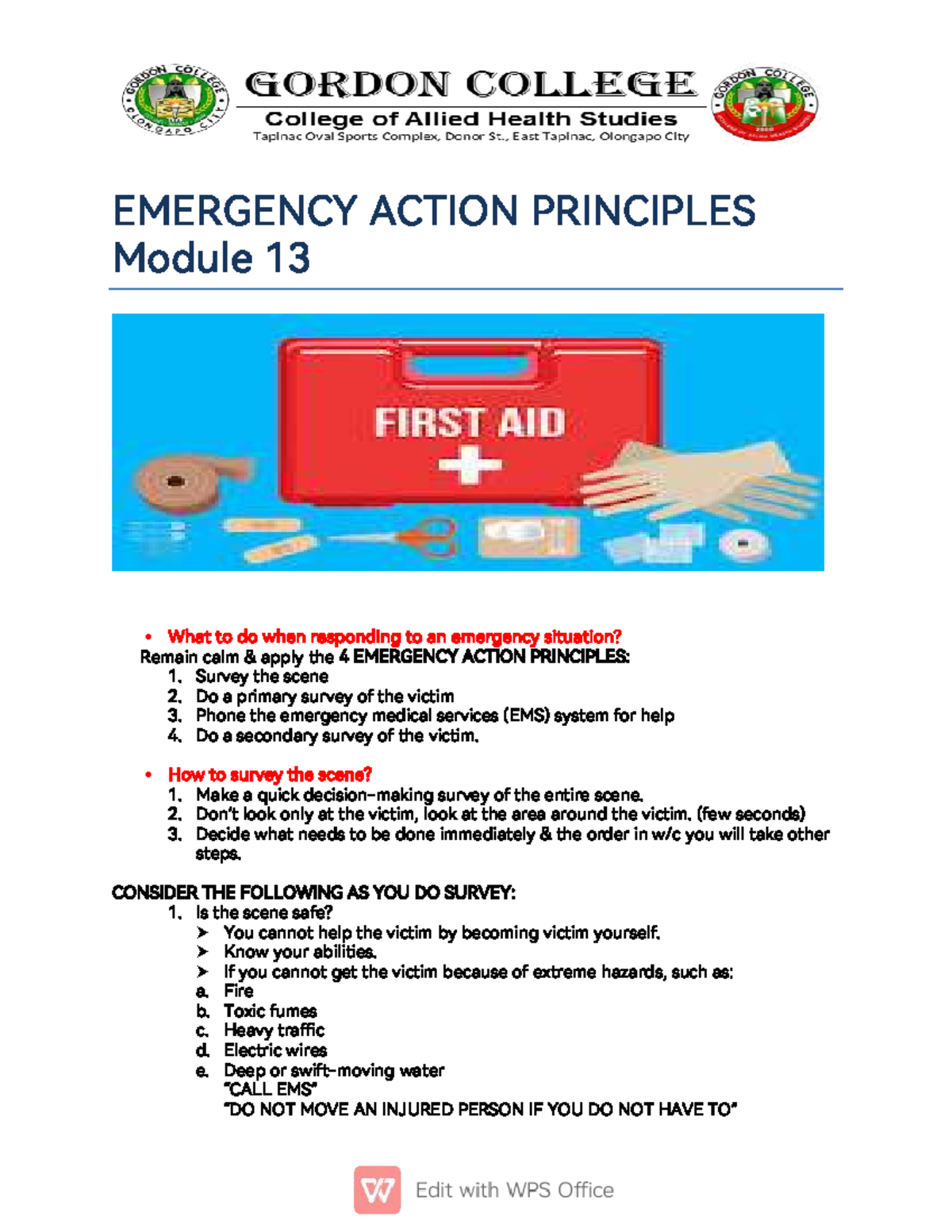 IHC- Lecture - Emergency Action Principles and First Aid Techniques ...