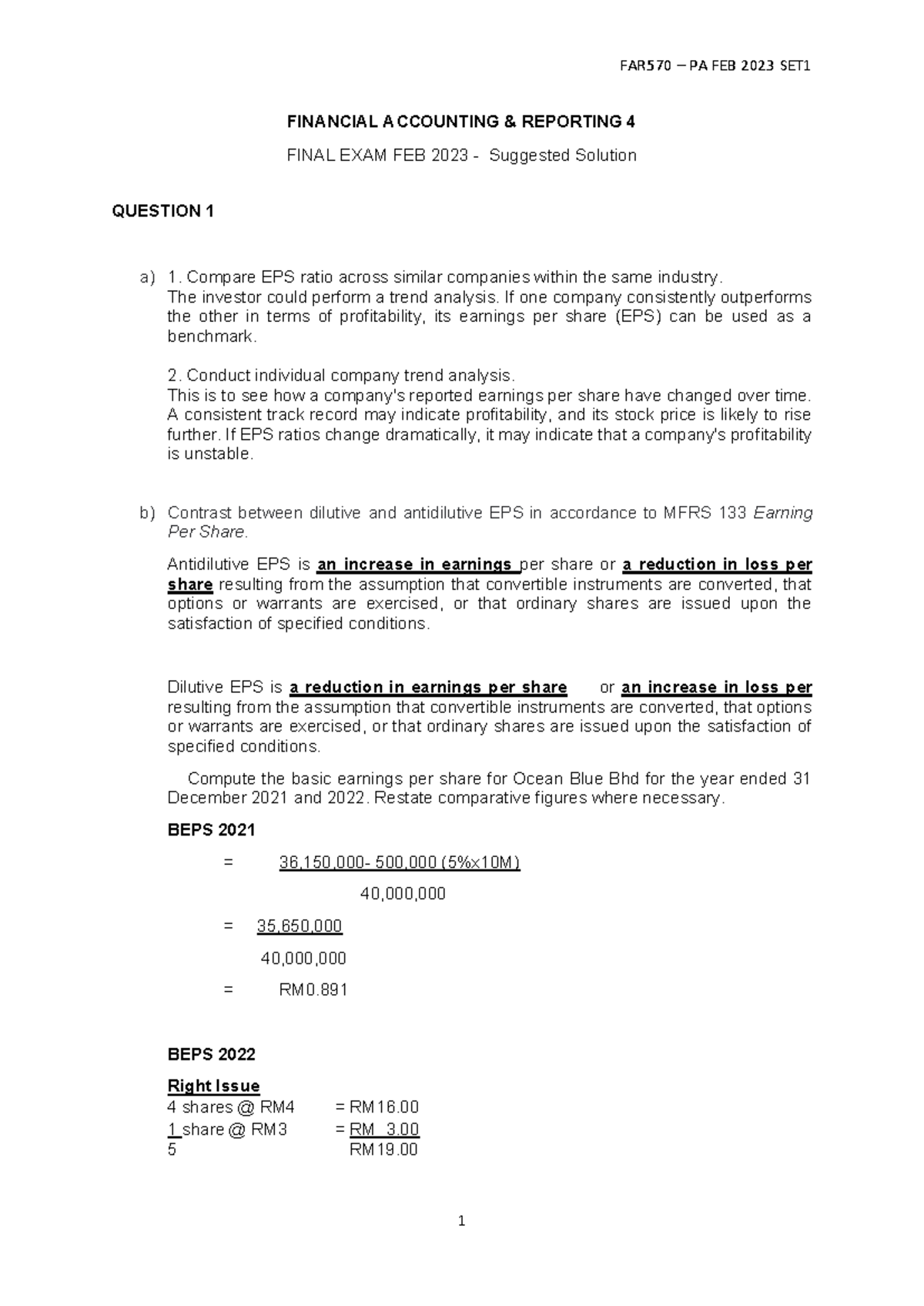 FAR570 PA FEB 2023 FINANCIAL ACCOUNTING REPORTING FINAL EXAM SOLUTION ...