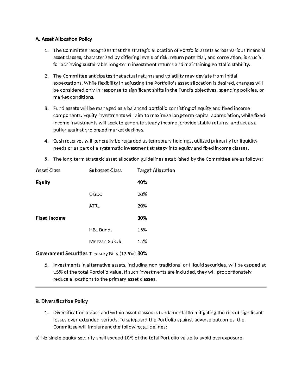 Asset Allocation - asdfnvgolafsnvlokfnmovlkdf - A. Asset Allocation ...