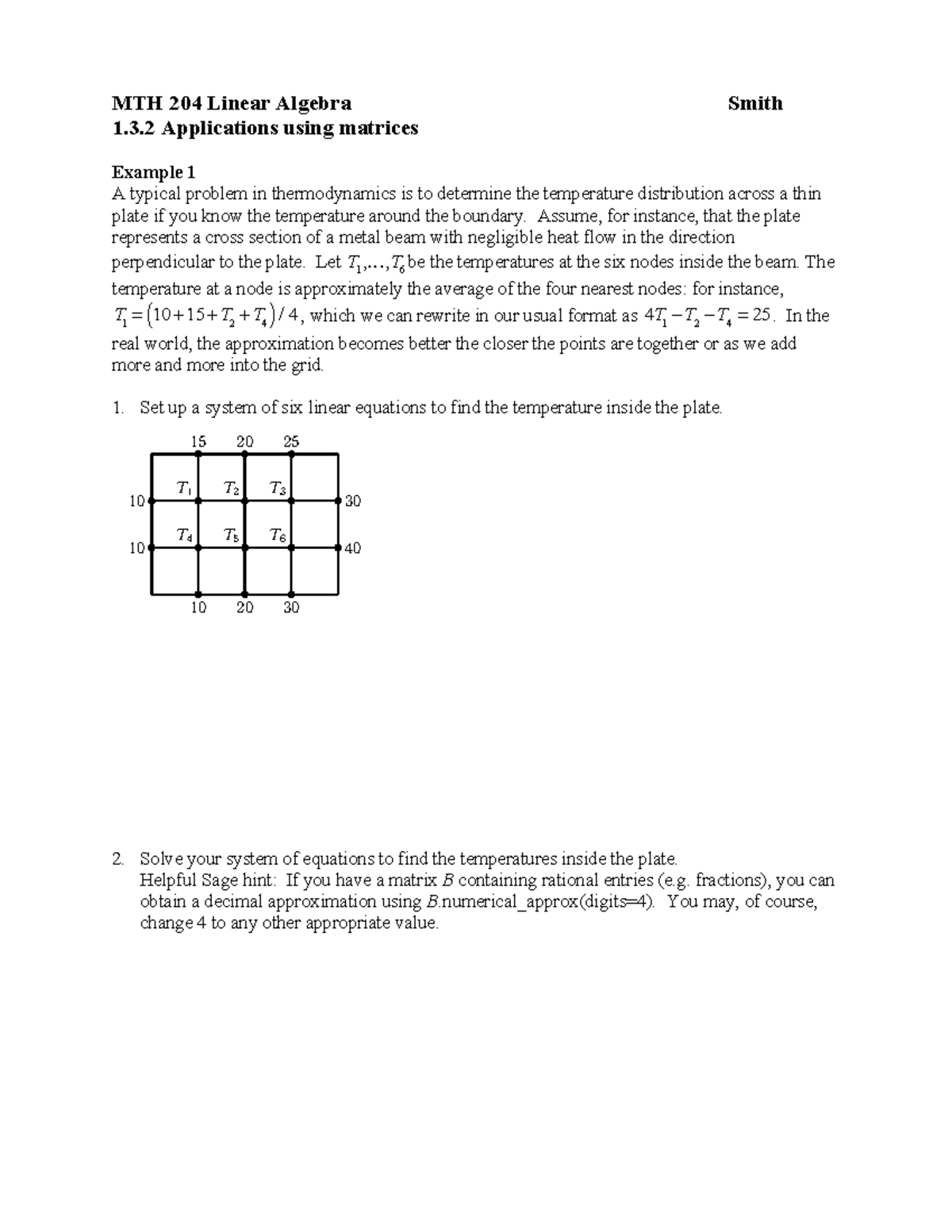 MTH 204 Final Exam Review: Applications of Linear Algebra Techniques ...