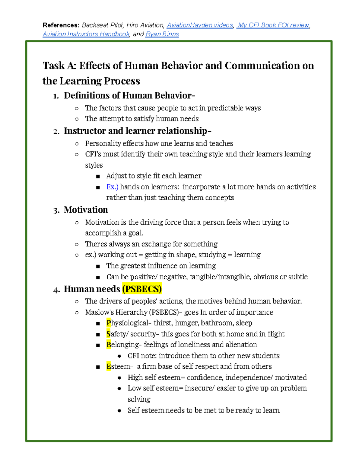 Task A: Effects of Human Behavior & Communication on Learning Process ...