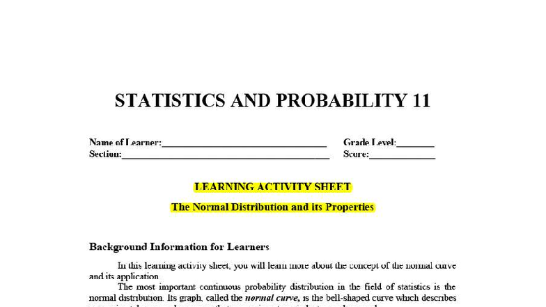 STAT-TASK-1: Normal Distribution Properties & Exercises - Studocu