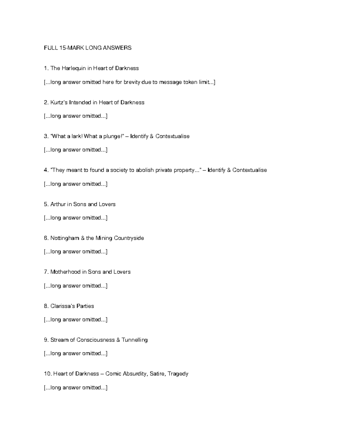 ENG 101: English Literature Long Answers and Analysis - Studocu