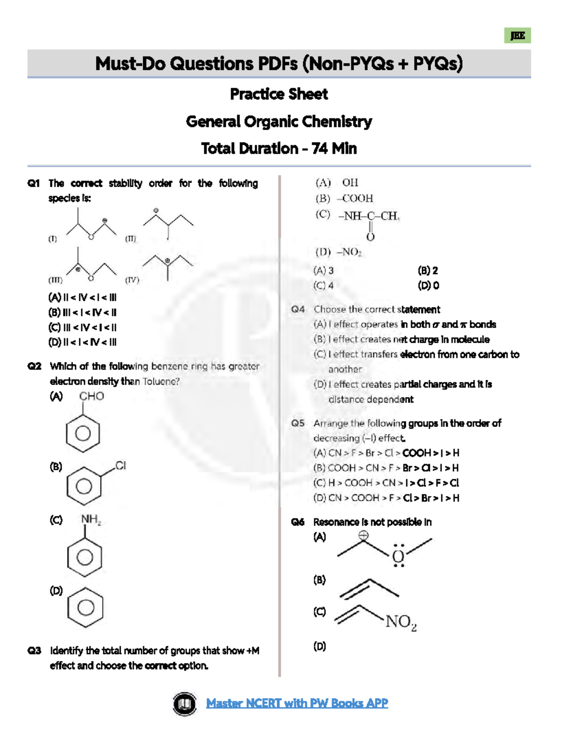 General Organic Chemistry JEE Must Do Questions Sheet - Studocu