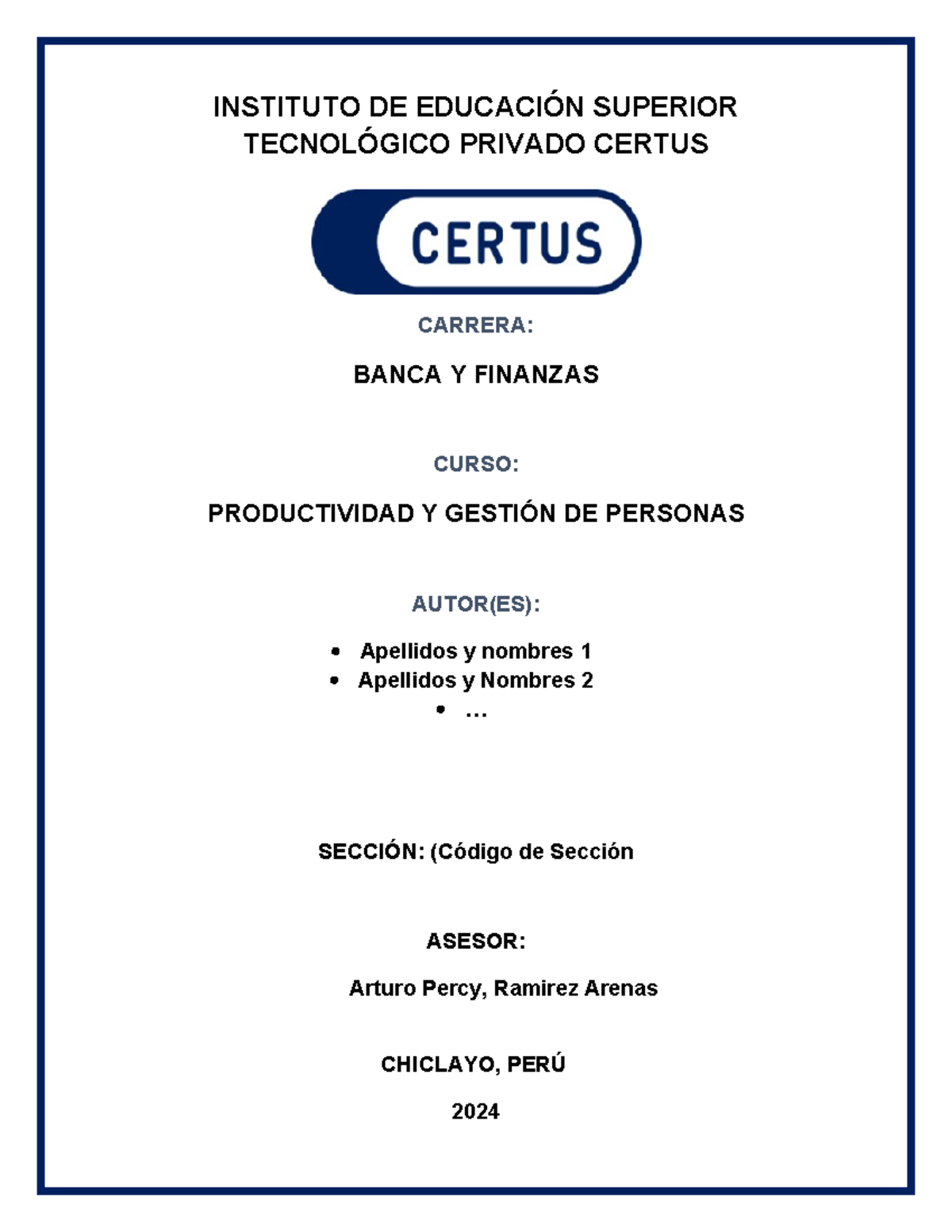 Modelo de Caratula Certus - Emprendimiento AA2 - INSTITUTO DE EDUCACIÓN ...