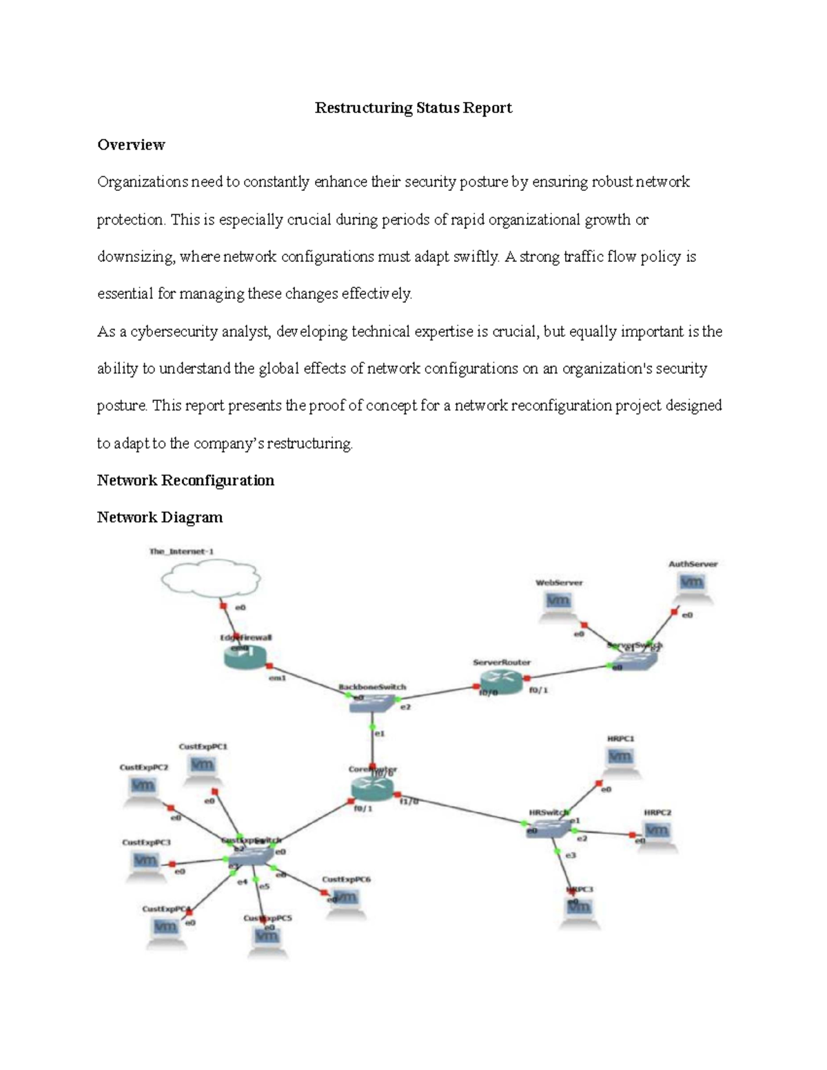 CYB 310 Project Three: Network Reconfiguration Status Report - Studocu