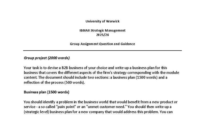 IB9JA0 Strategic Management Group Project: B2B Business Plan ...