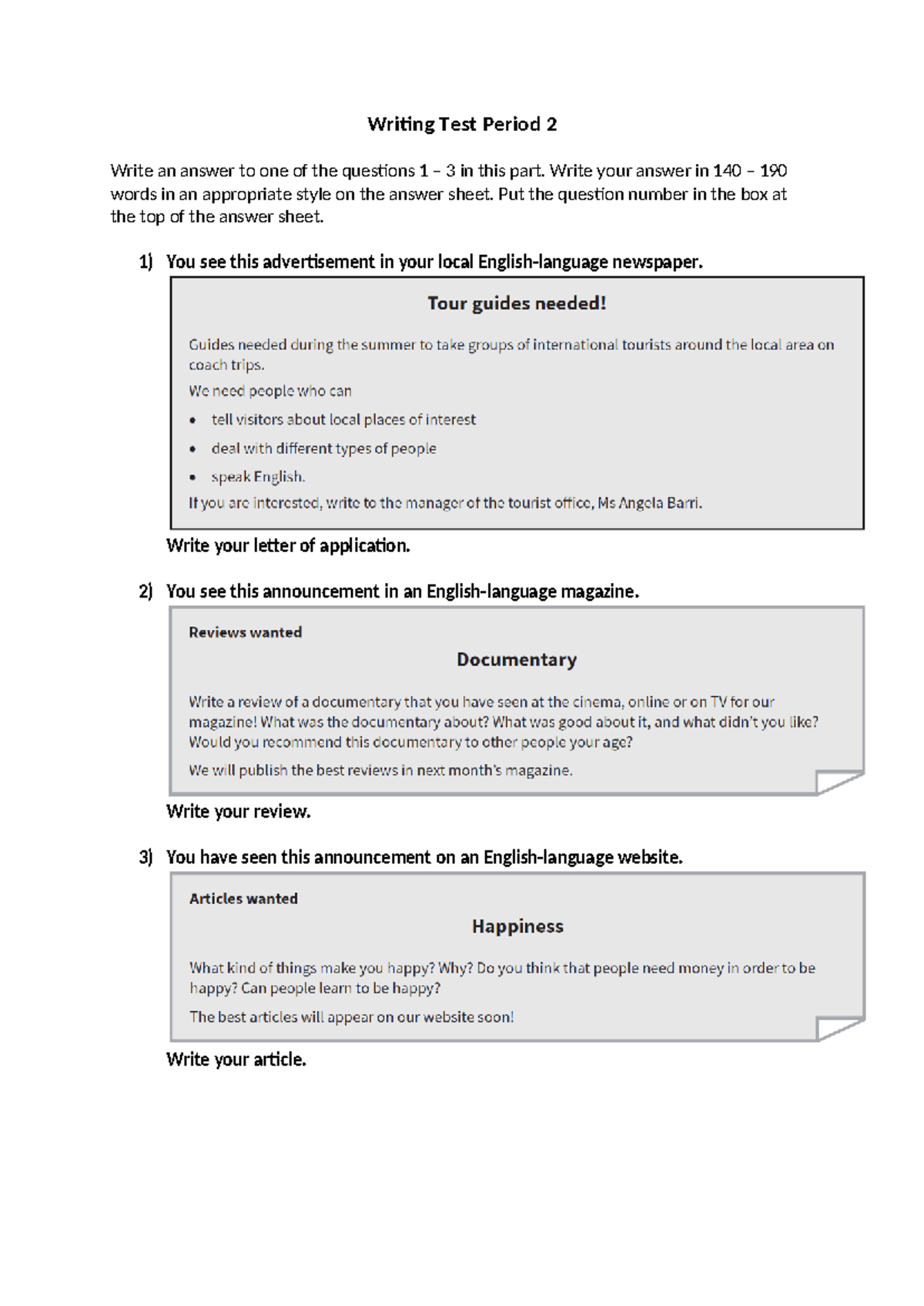 Period 2 Writing Test: Application, Review, and Article Prompts ...