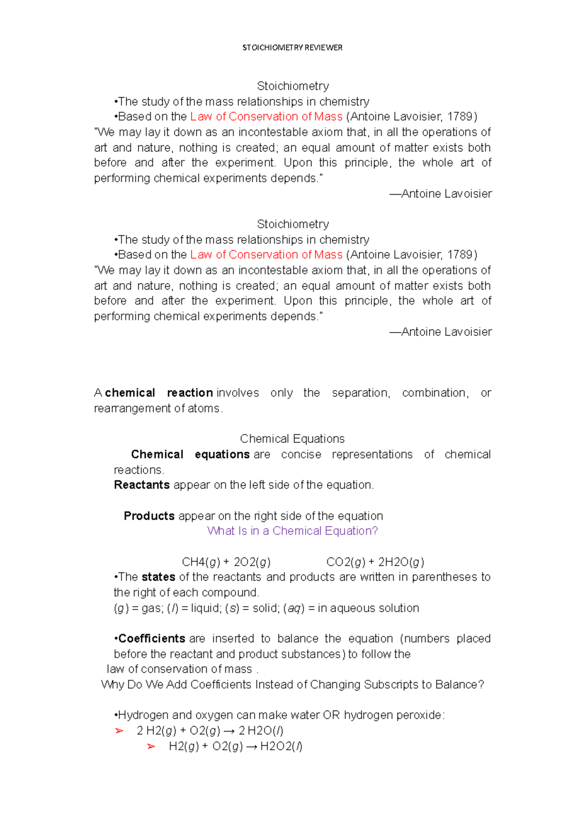 Stoichiometry Review: Mass Relationships in Chemistry Basics - Studocu