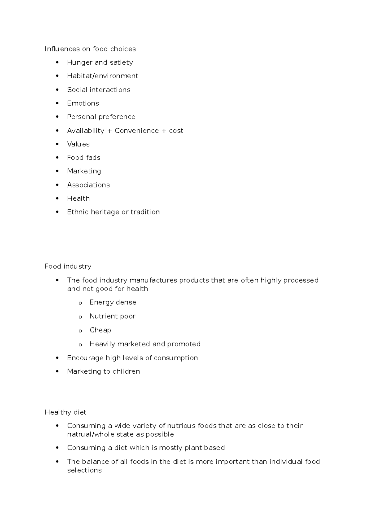 Overview of Nutrition Notes: Influences on Food Choices and Health ...