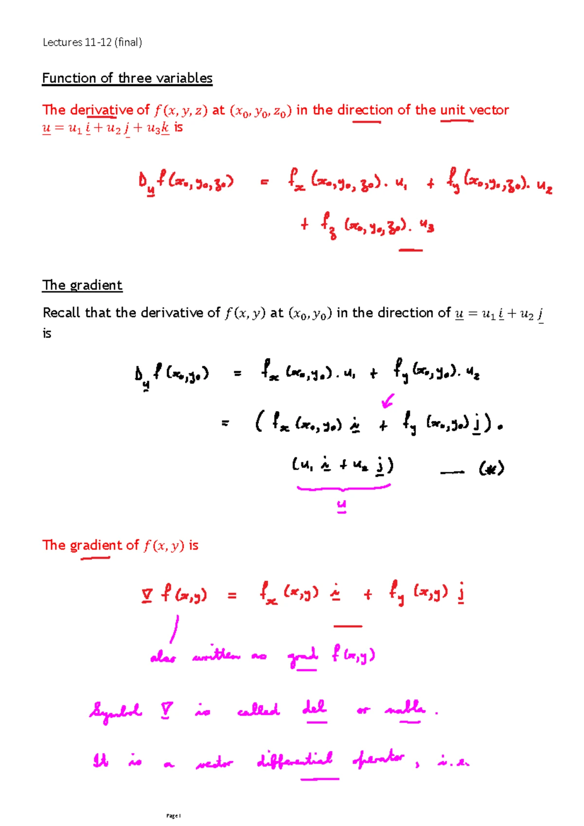 Lectures 7-8 (Final) on Functions of Three Variables and Partial Derivatives - Studocu