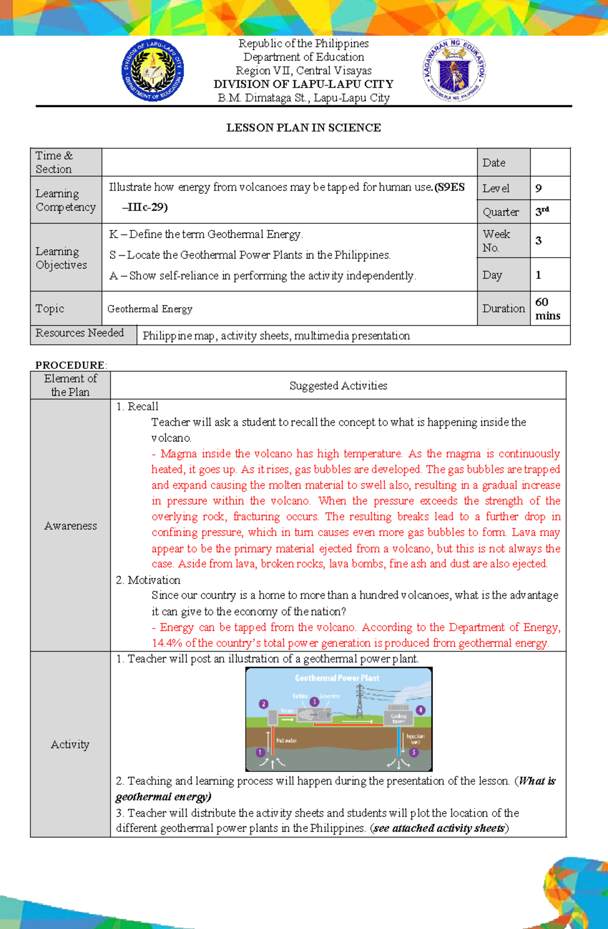 Science 9 Q3 W3 D1 - Lesson Plan - Republic of the Philippines ...