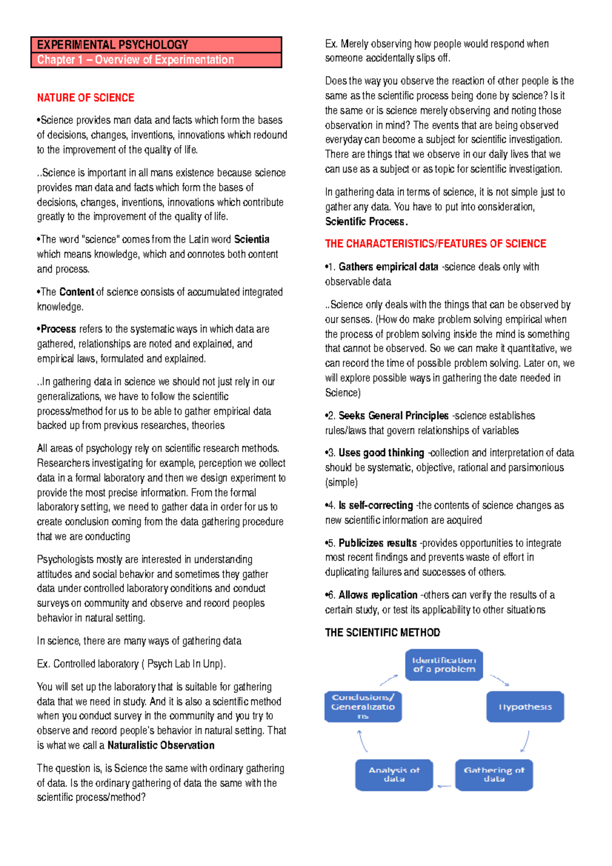 Experimental Psychology LEC Notes: Intro to Experimentation (Ch 1 ...