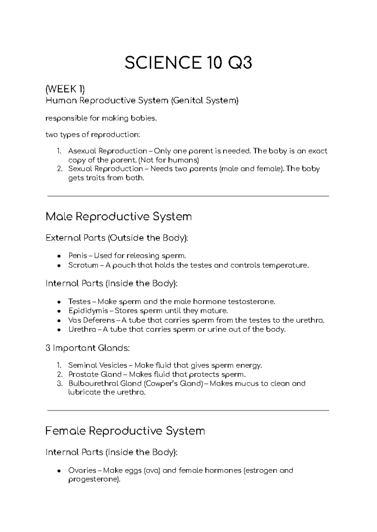 Science 10 Q3: Human Reproductive System & Genetic Information Overview ...