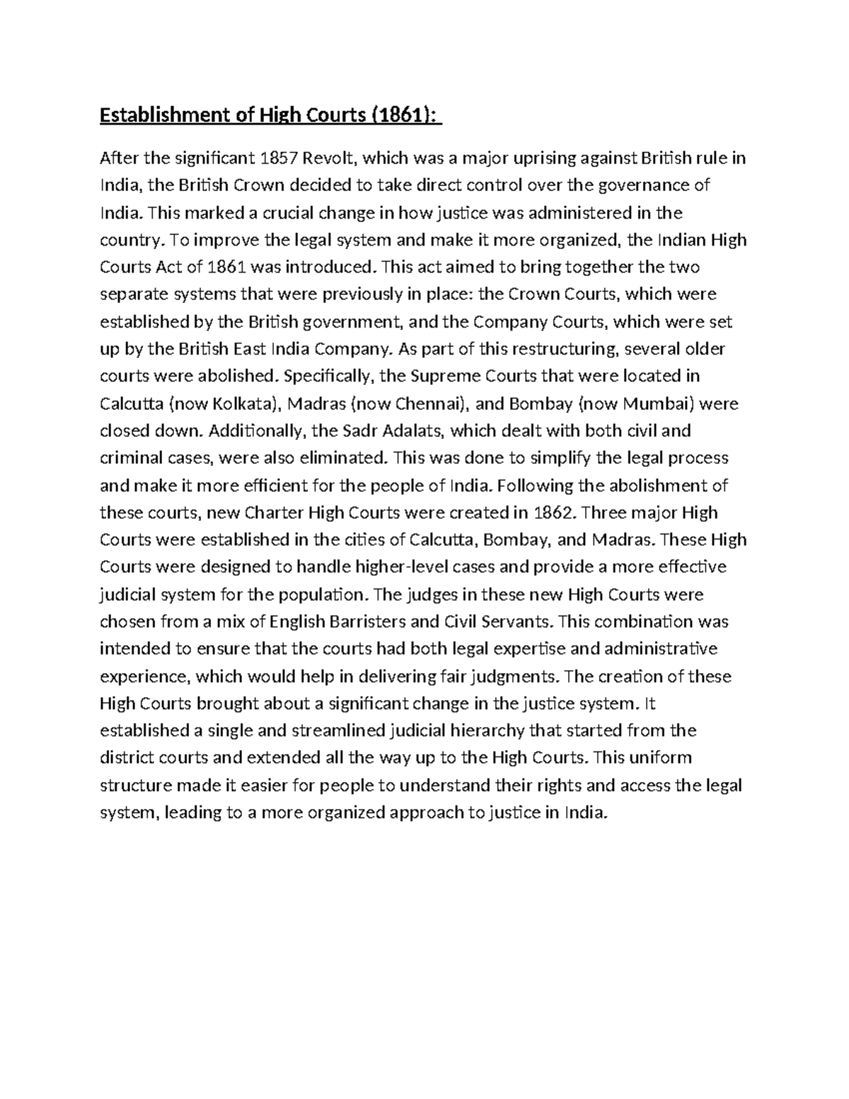 Establishment of High Courts in India (1861): A Legal Transformation ...