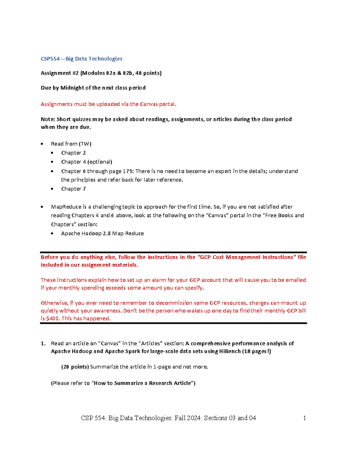 GCP CSP554 Assignment 2 v01 - CSP554—Big Data Technologies Assignment #2 (Modules 02a & 02b, 40 ...