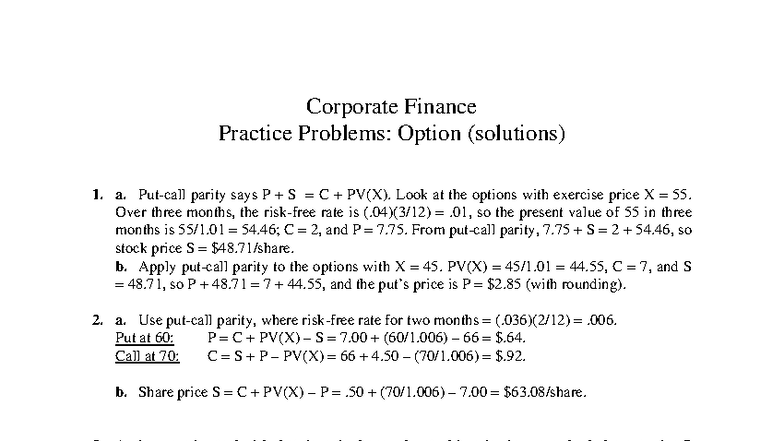 Corporate Finance Practice Problems: Review Solutions 2 - Studocu