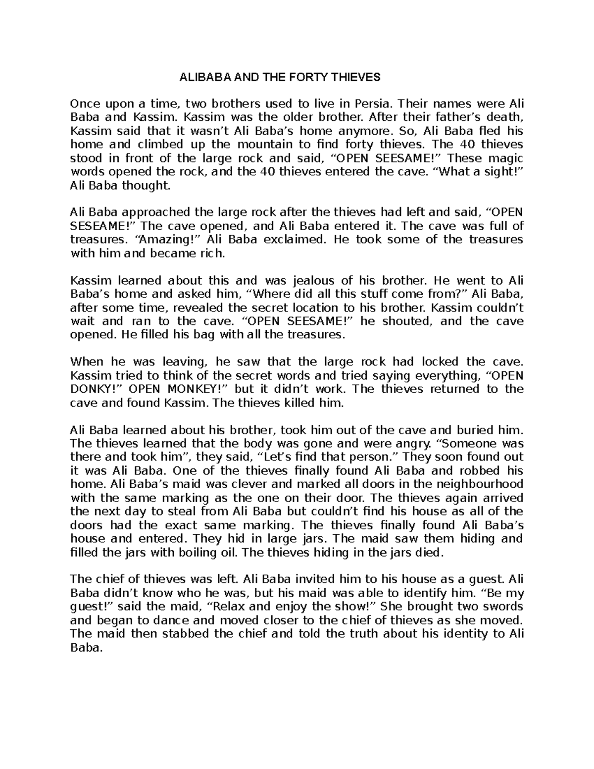 ALIBABA AND THE FORTY THIEVES: A Classic Tale of Adventure - Studocu