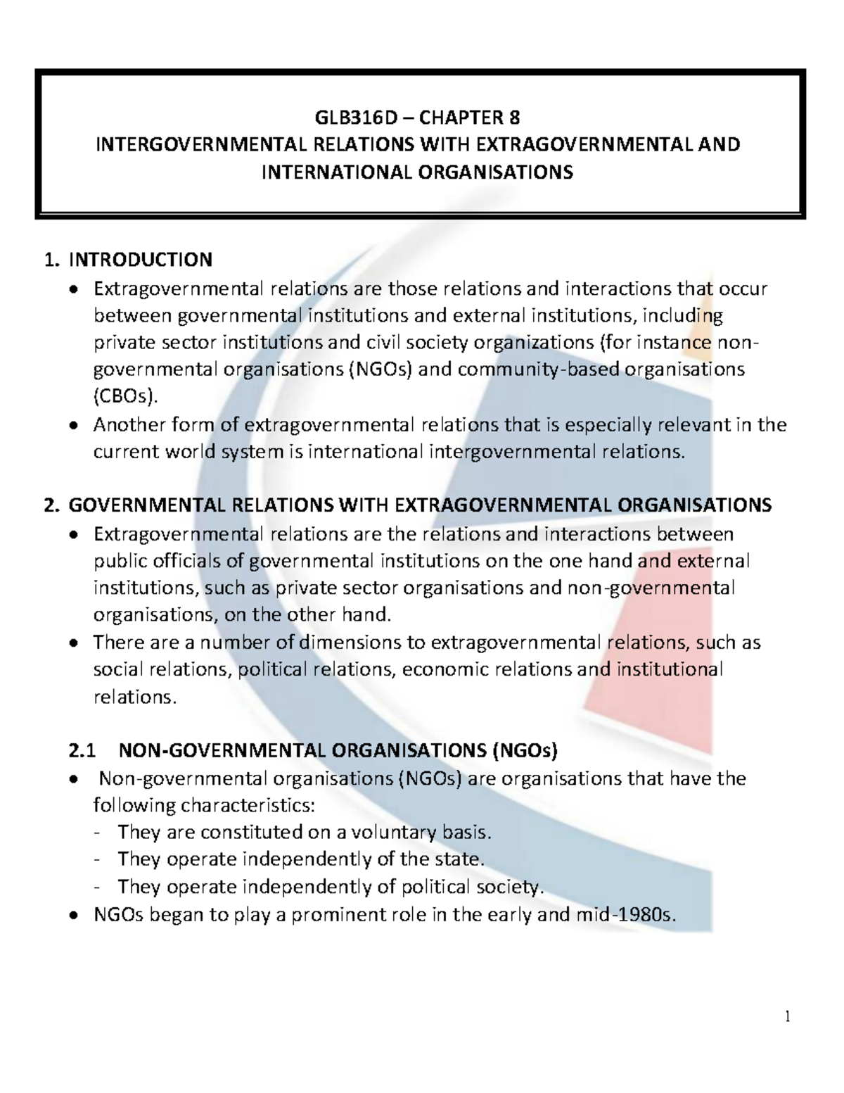 Chapter 8 (005) GLB316D Intergovernmental Relations & NGOs - Studocu