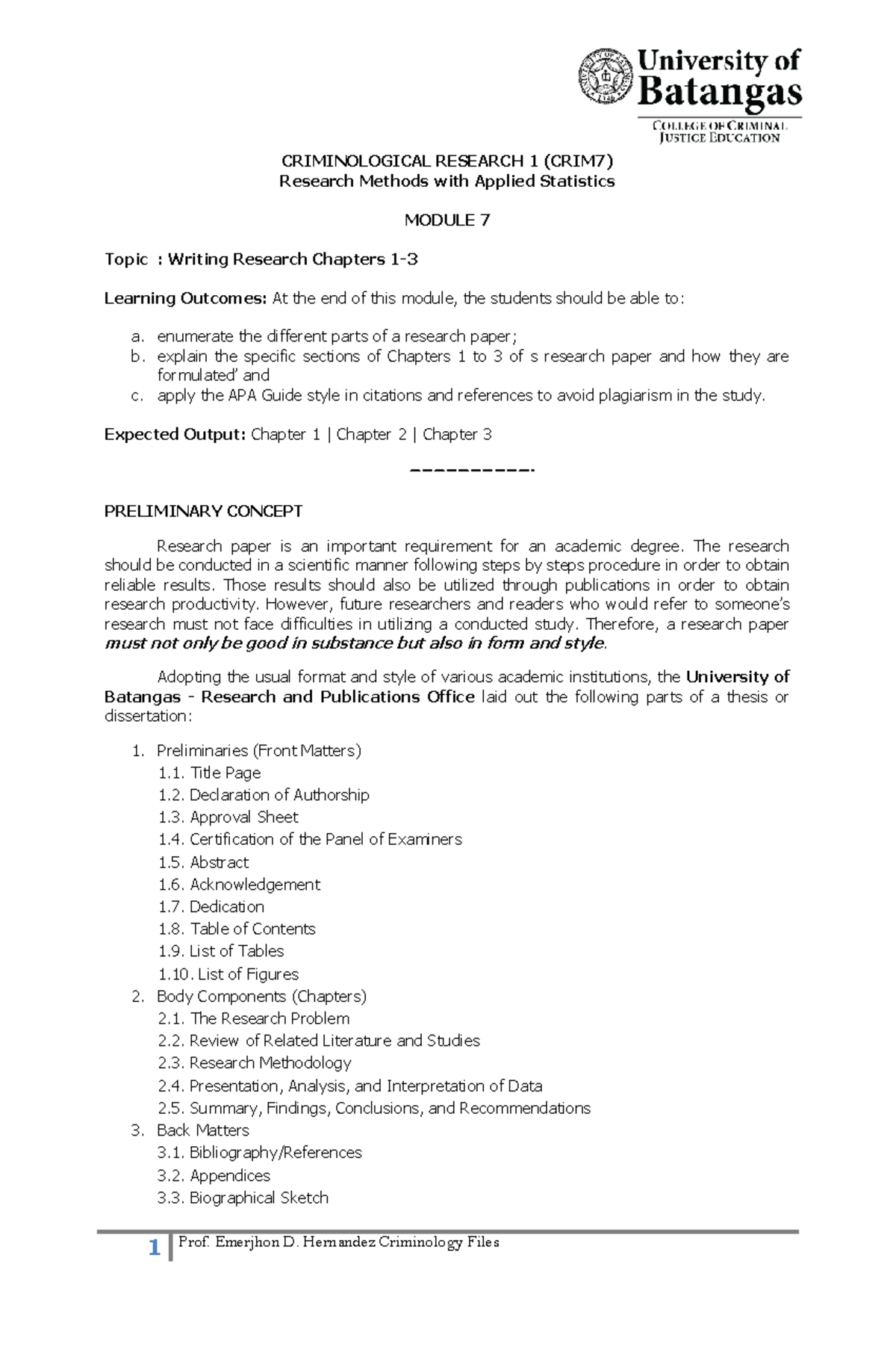 Module-7 Writing-Research-Chapters-1-3 - CRIMINOLOGICAL RESEARCH 1 ...