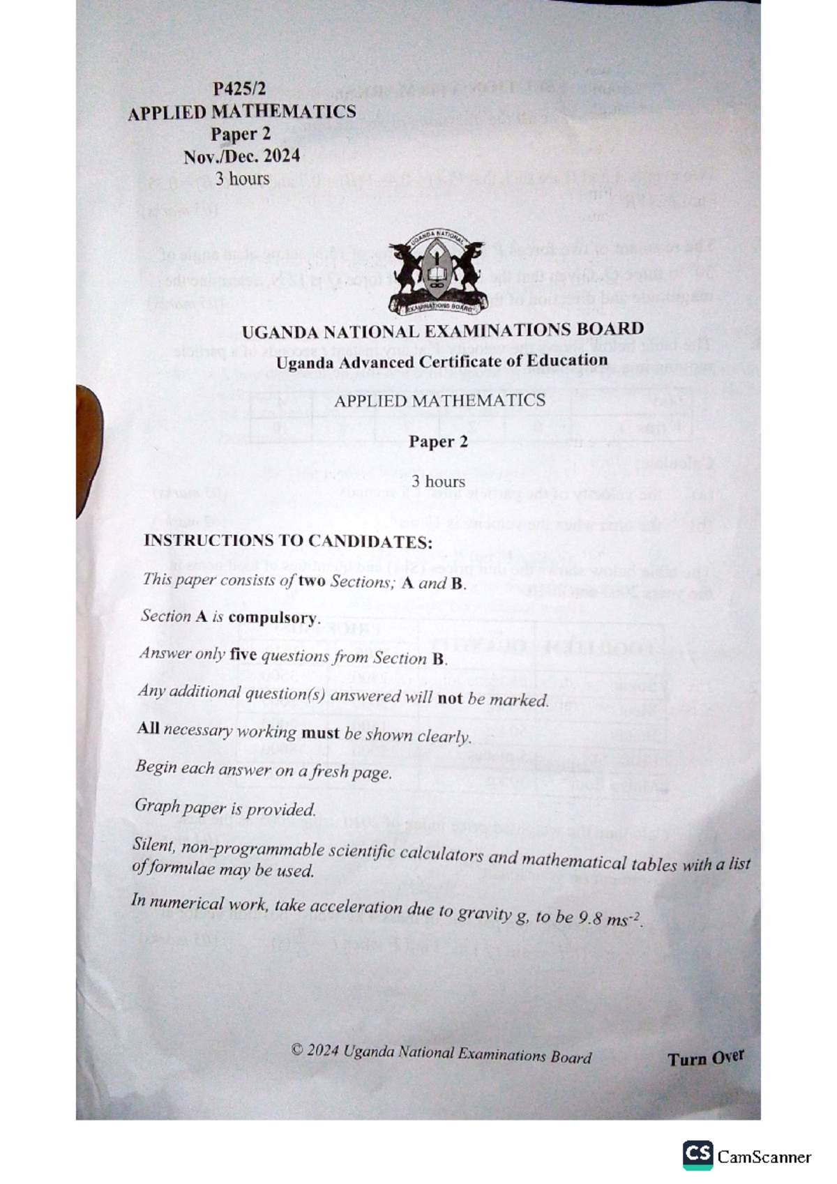 UACE Applied Mathematics Paper 2 - Exam Study Guide 2024 - Studocu