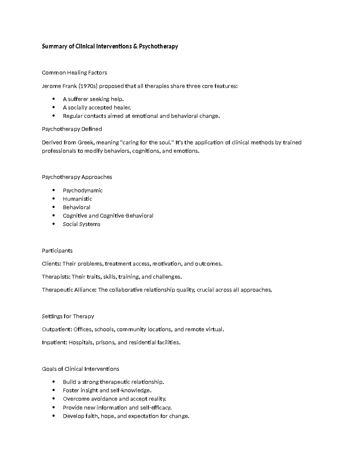 Summary of Clinical Interventions in Psychotherapy (PSY 101) - Studocu