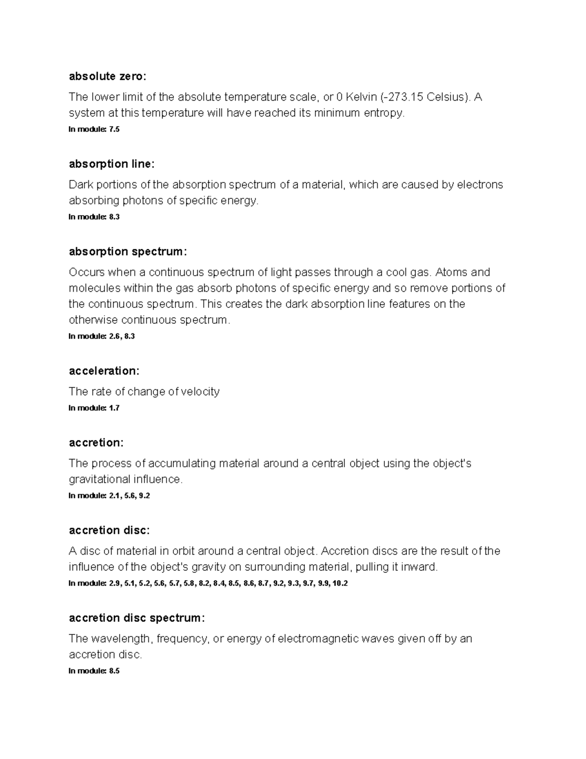 Glossary - Black Holes Summary & Key Terms for Physics 101 - Studocu