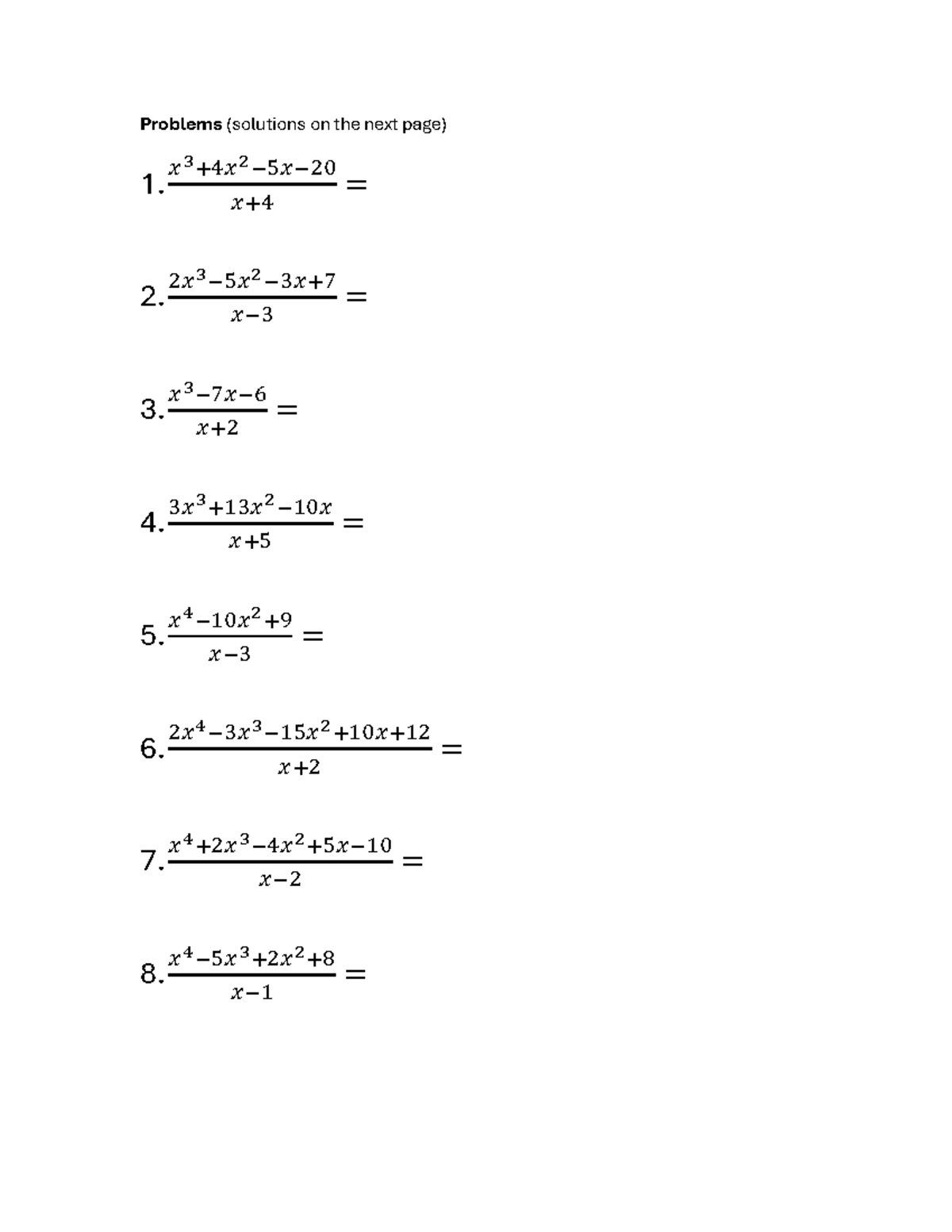 Synthetic Division Problems and Solutions - WAF - Studocu