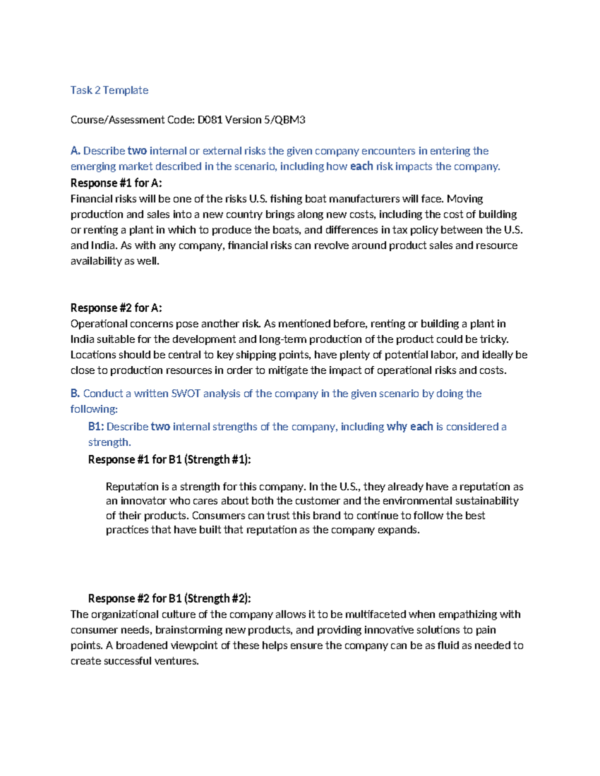 D081 Task 2: Risk Analysis and SWOT for U.S. Fishing Boat Manufacturer ...
