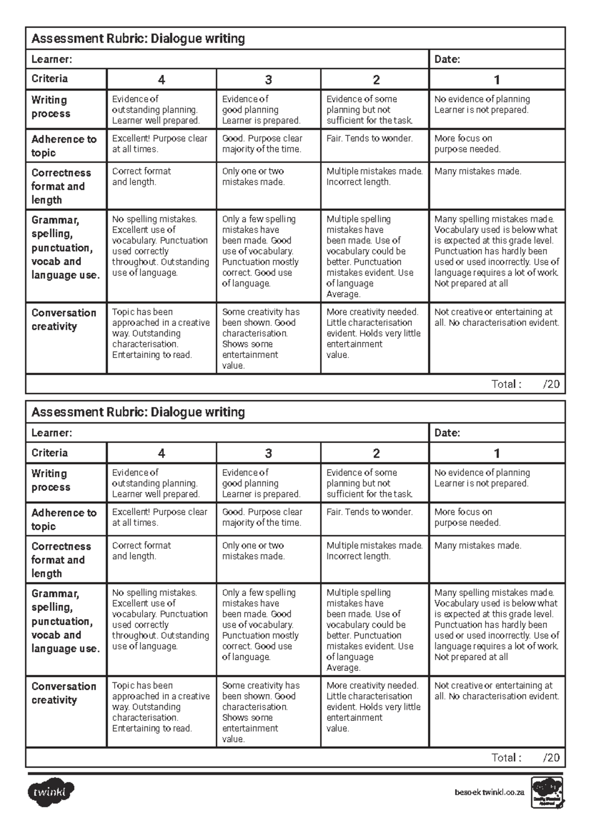 Dialogue Writing Assessment Rubric (Version 6) - Studocu