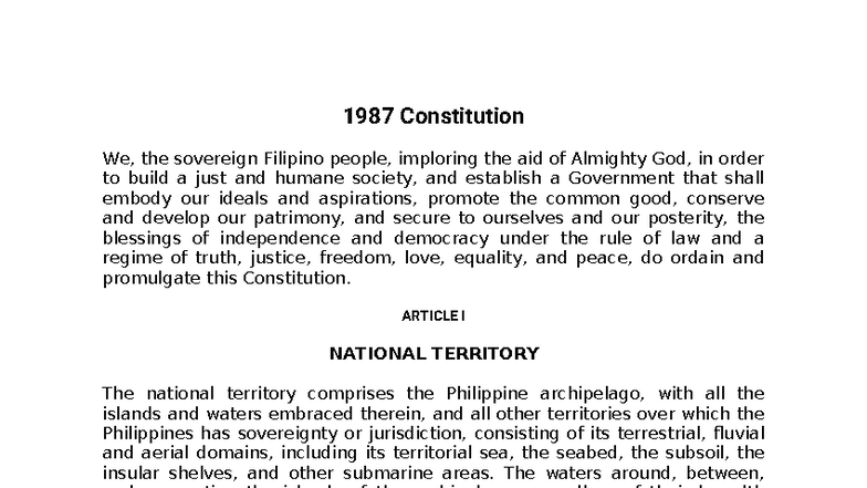 1987 Constitution of the Philippines: Key Articles and Principles - Studocu
