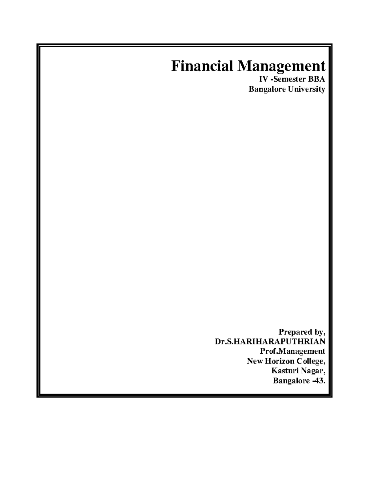 FIN.MGT IV Sem BBA - Comprehensive Financial Management Notes - Studocu