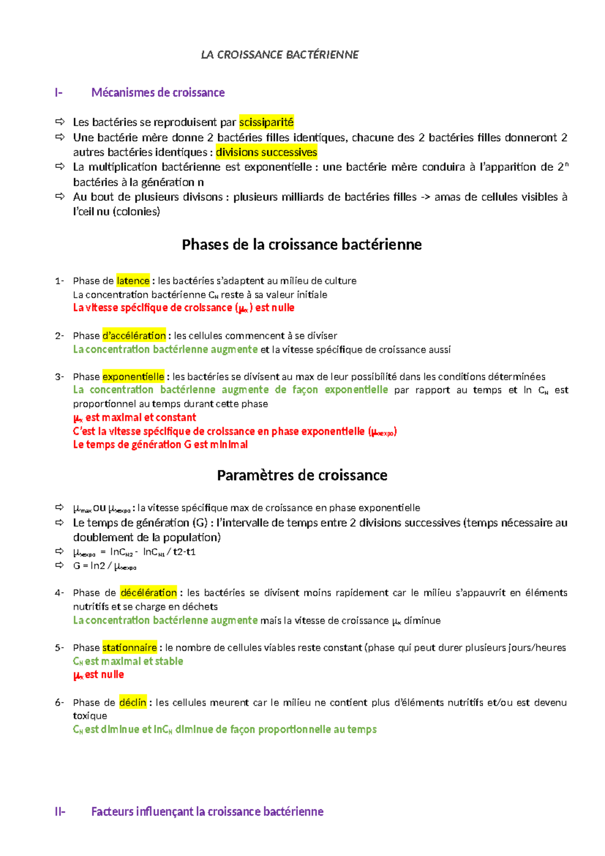 LA CROISSANCE BACTÉRIENNE : Mécanismes et Phases de Développement - Studocu