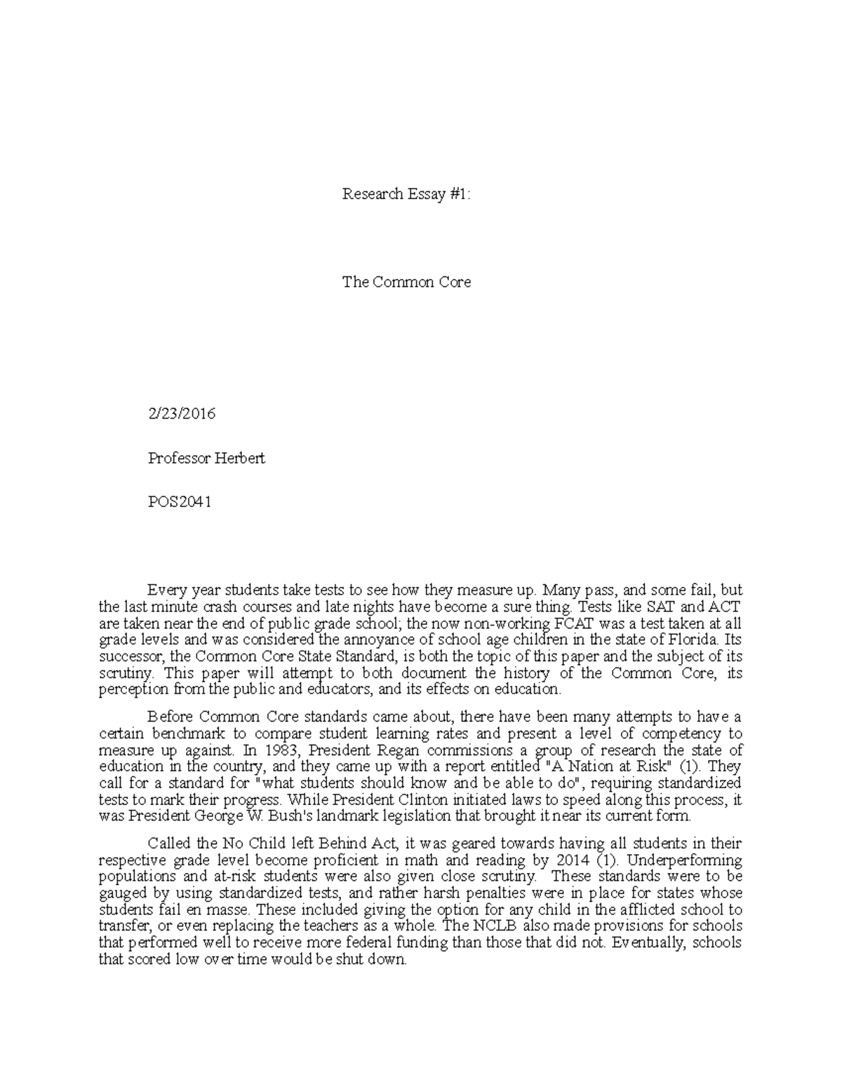 POS Research Essay #1: Analyzing the Effectiveness of the Common Core ...