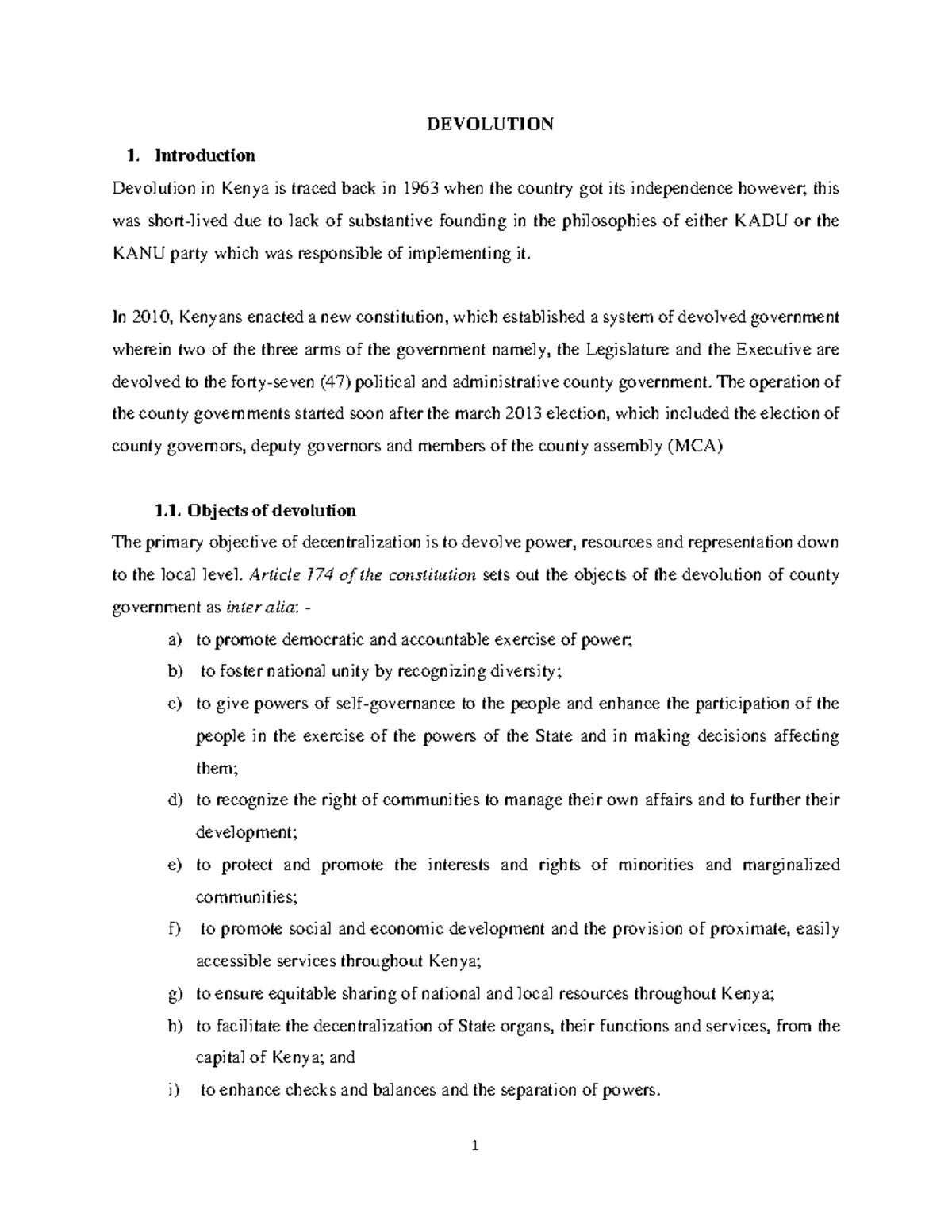 Devolution - good notes - DEVOLUTION 1. Introduction Devolution in ...