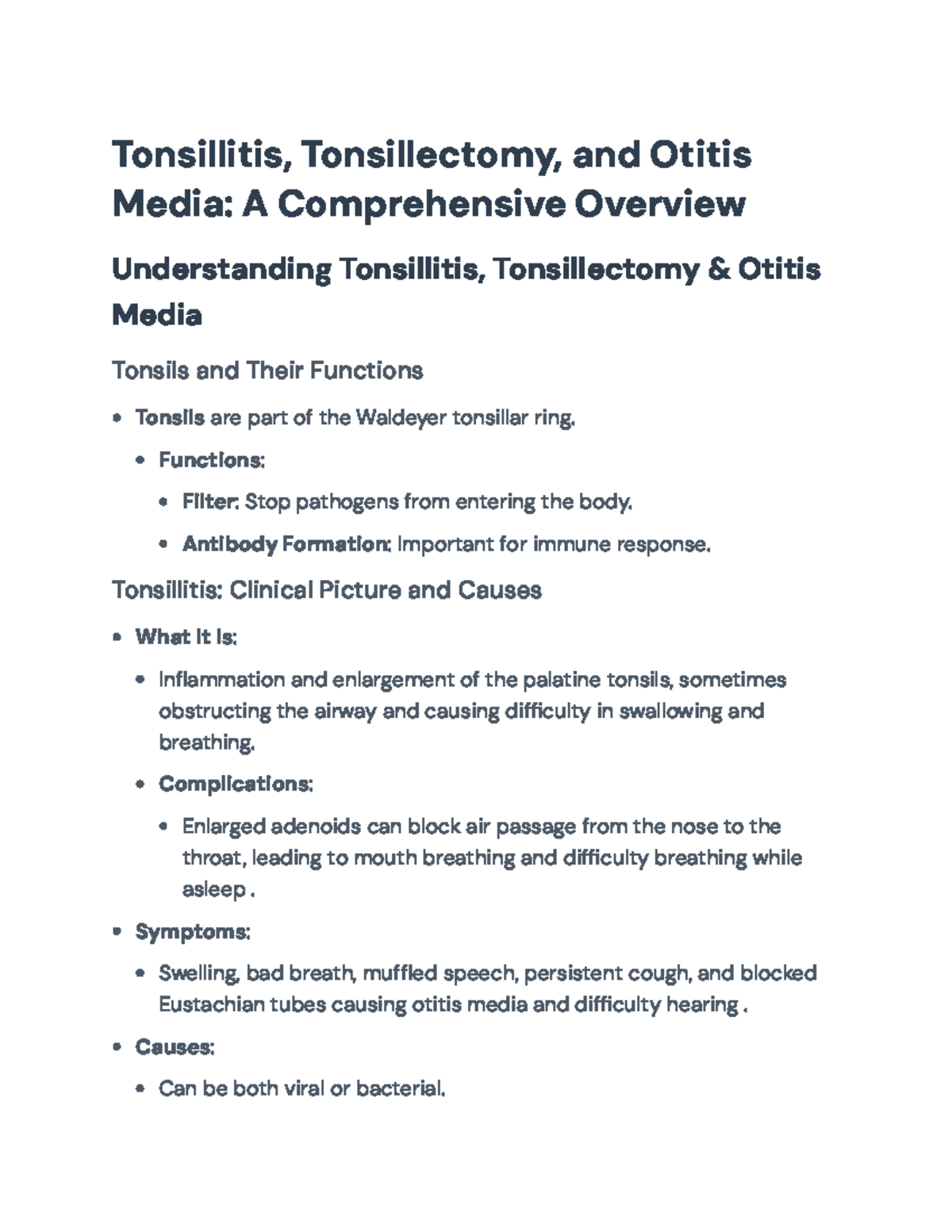 Tonsillitis Tonsillectomy And Otitis Media A Comprehensive Overview Tonsillitis