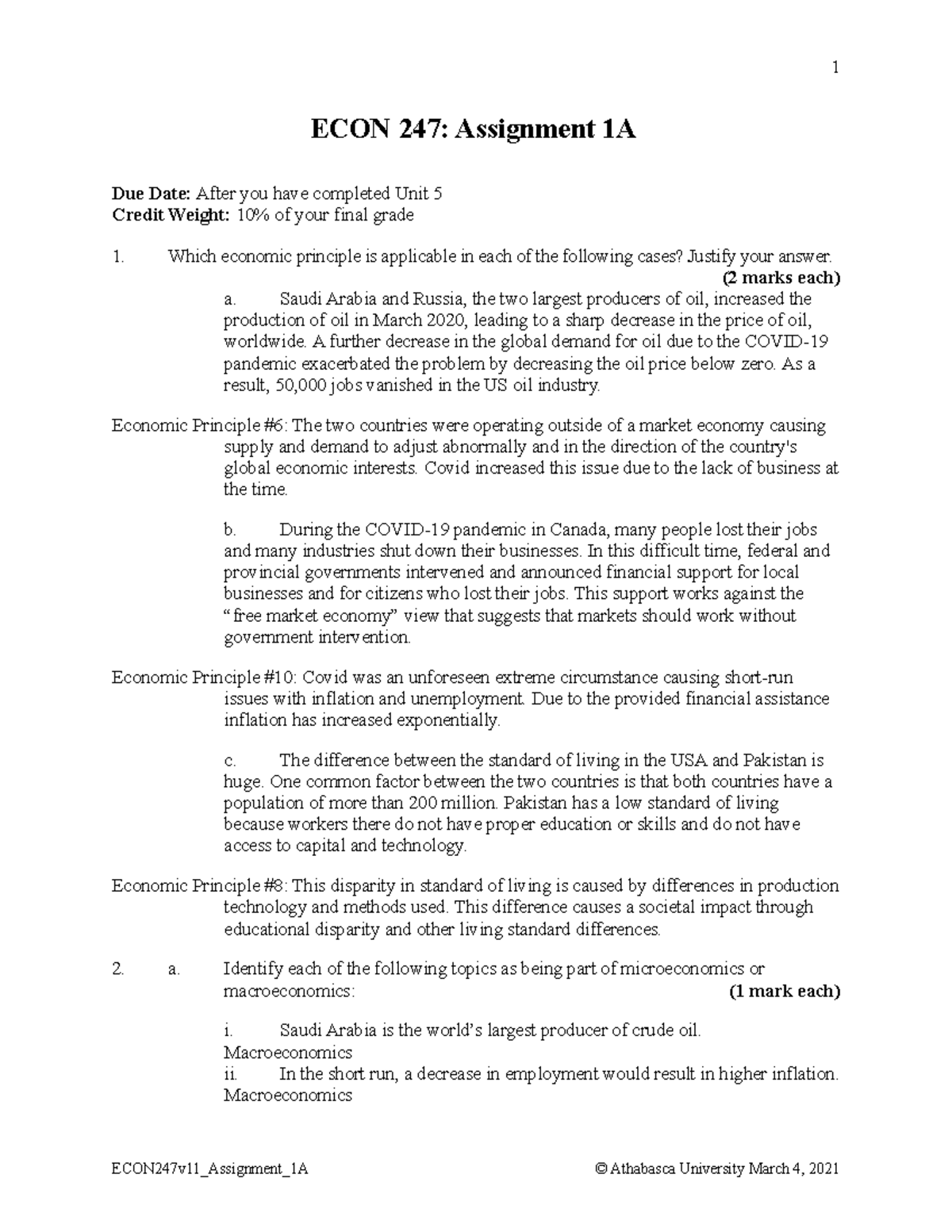 ECON247v11 Assignment 1A Mar2021 - ECON 247: Assignment 1A Due Date ...