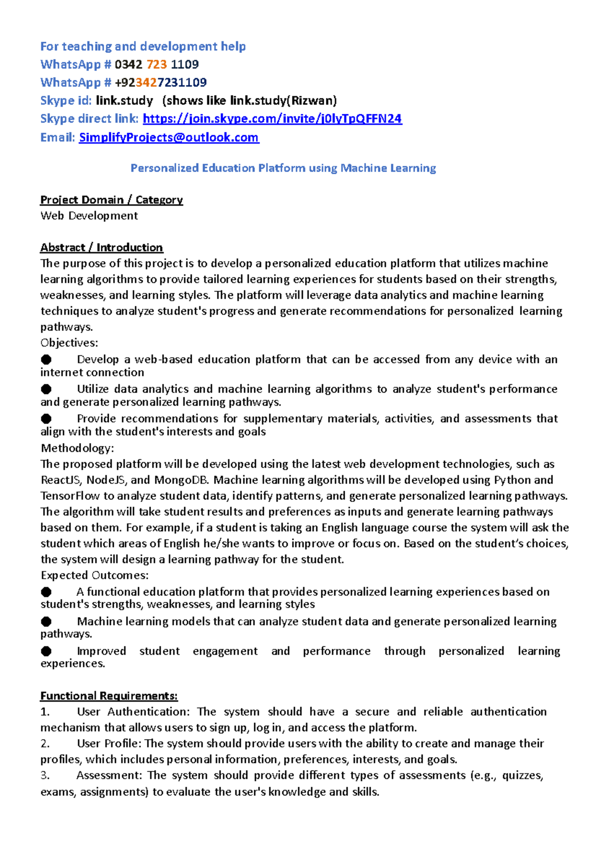 Personalized Education Platform Development: ML & Web Tech Implementation - Studocu