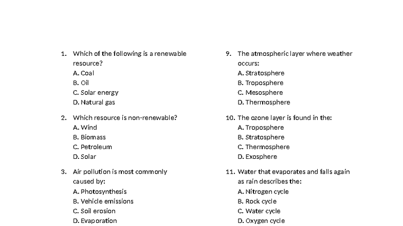 Mock Exam: Environmental Science (En Sci) - Answer Key Included - Studocu