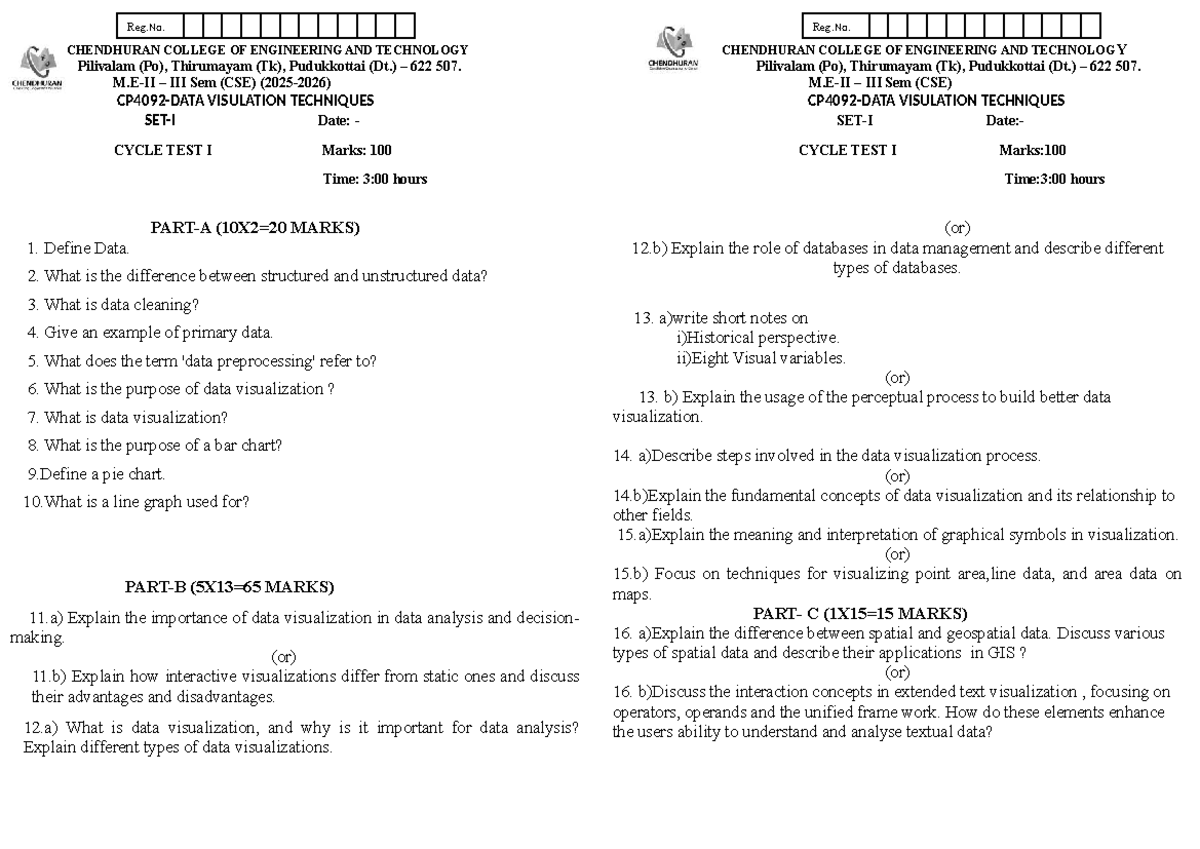 CSE 2023 Cycle Test I Notes on Visualization Techniques - Studocu