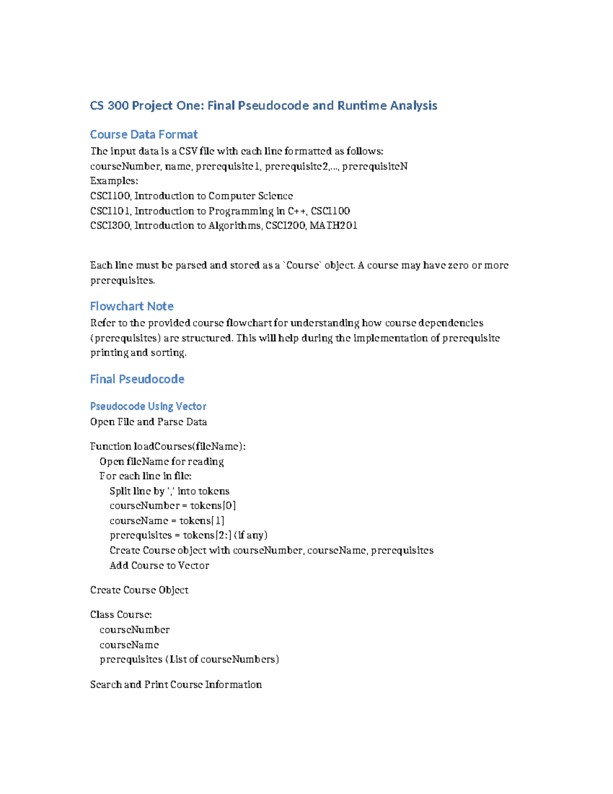 CS 300 Project One: Pseudocode & Runtime Analysis Overview - Studocu