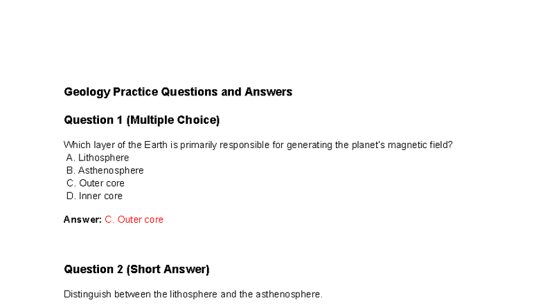 Geology 101: Practice Questions & Answers for Exam Prep - Studocu