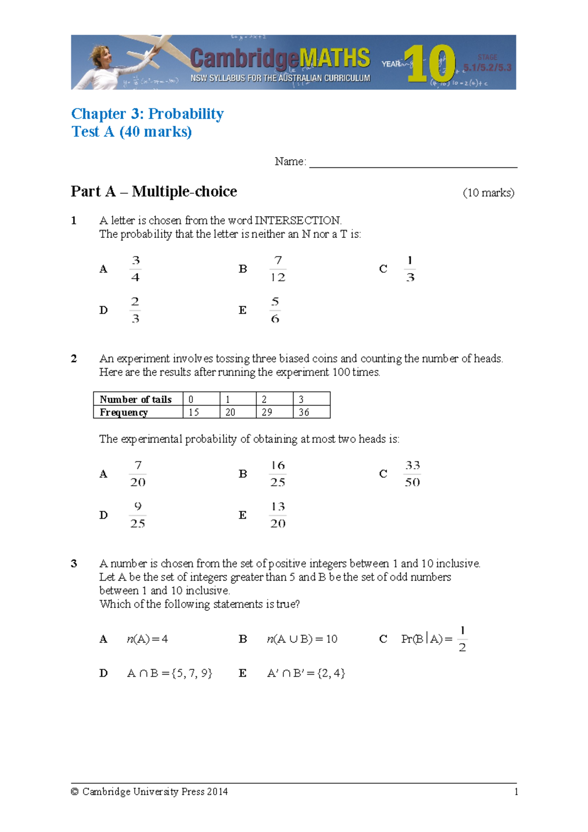 Chapter 3: Probability Practice - Math Materials for Exam Preparation ...
