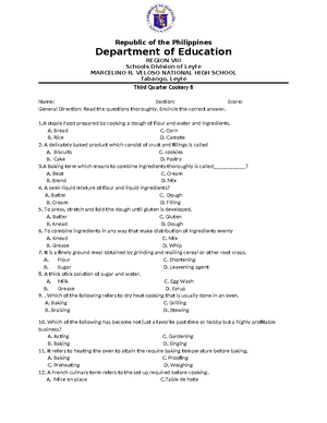 4th Quarter Cookery 9 EXAM answer key - Page 1 Focus on Strengths, Take ...